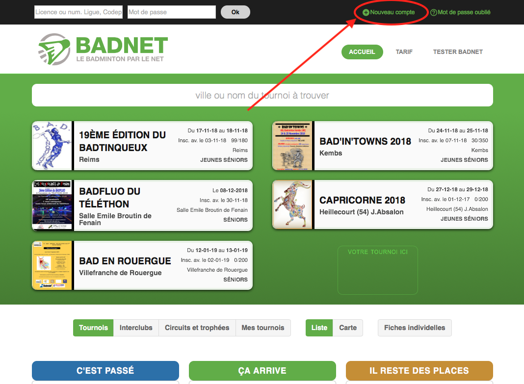 Création de compte Badnet – Badminton57